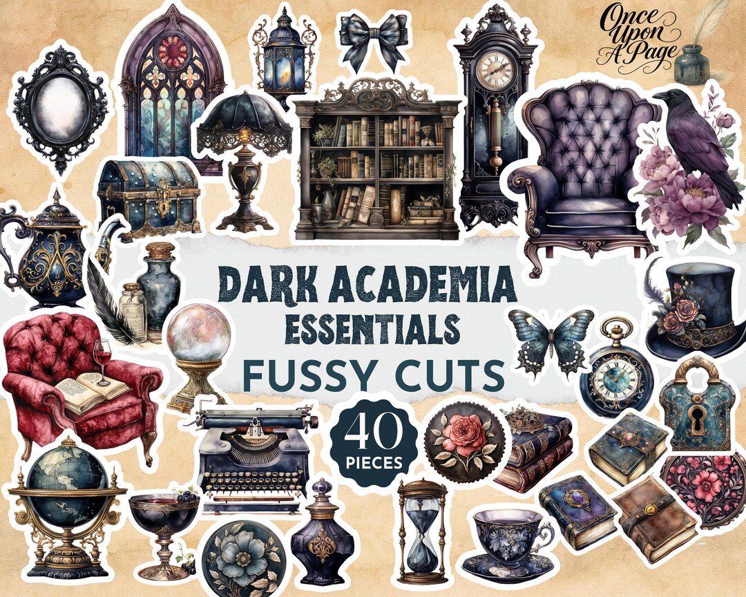 Dark Academia Printable Fussy Cuts, Gothic Ephemera Kit, Vintage Study ...