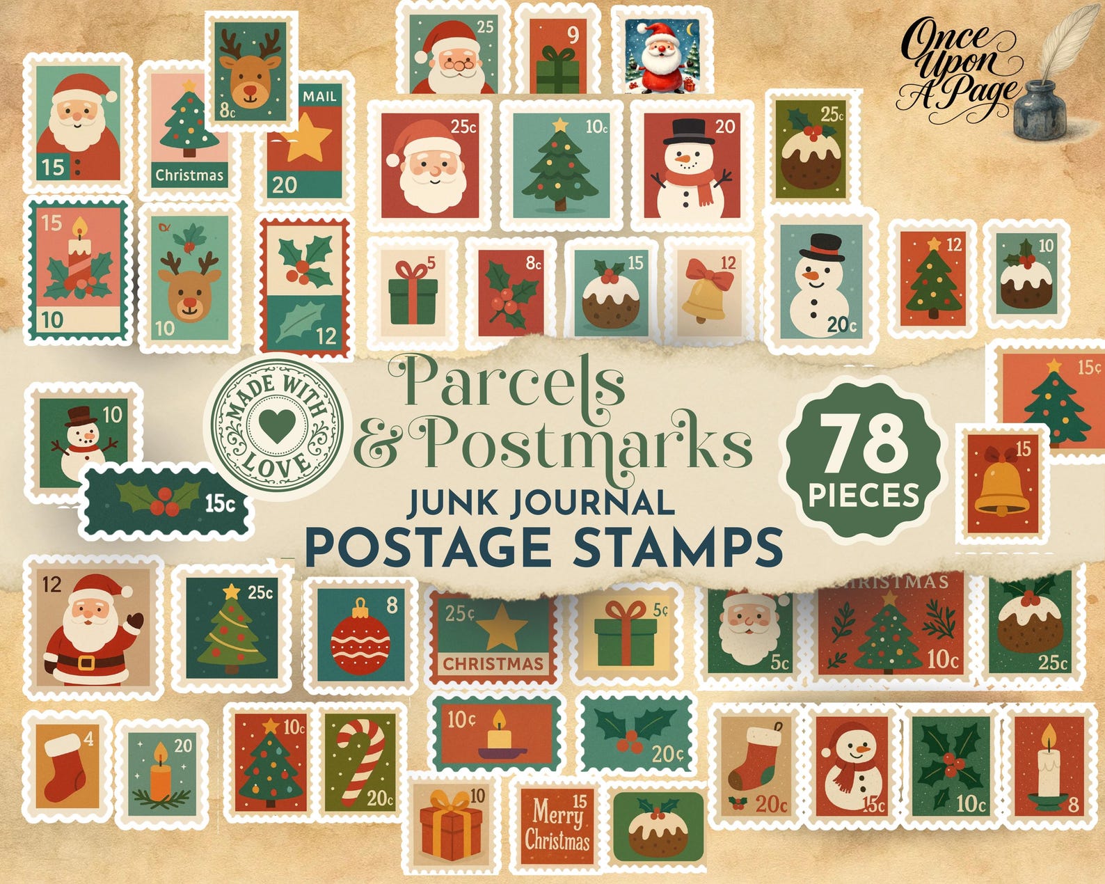 Christmas Postage Stamp Ephemera, Junk Journal Printable Stamps ...