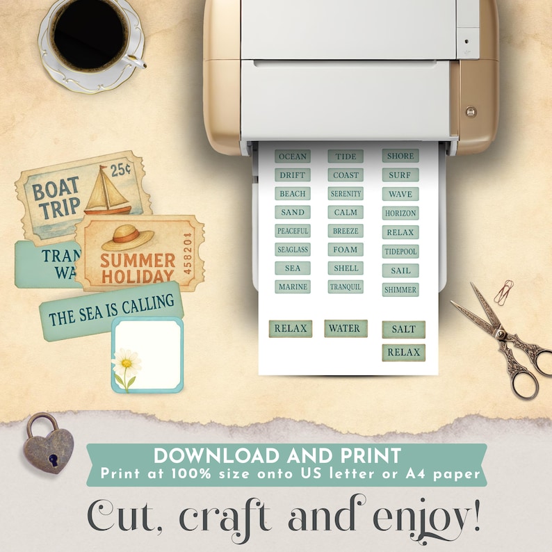 Summer Beach House Junk Journal Labels, Coastal Calm Words & Phrases ...