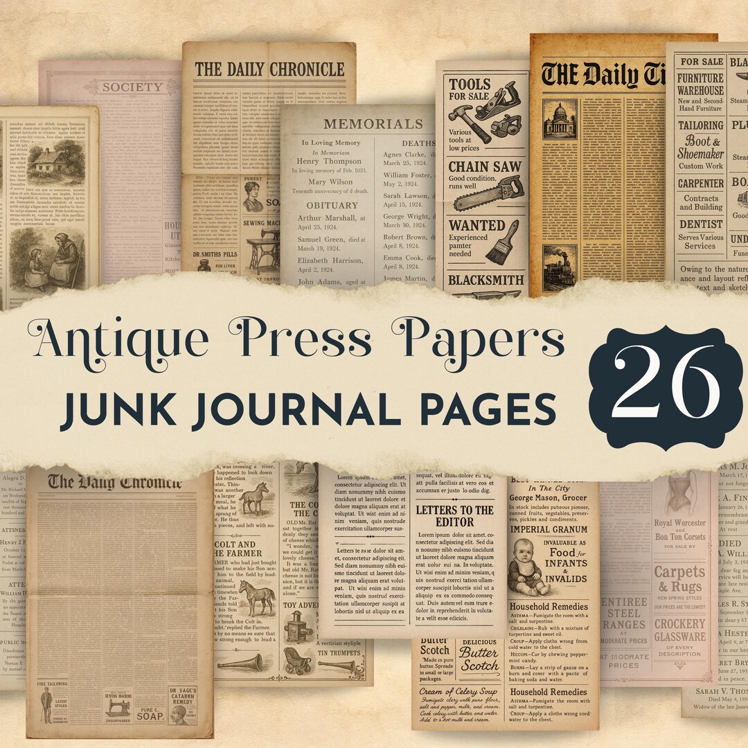 Vintage Newspaper Junk Journal Pages, Retro Advertisements and Old ...