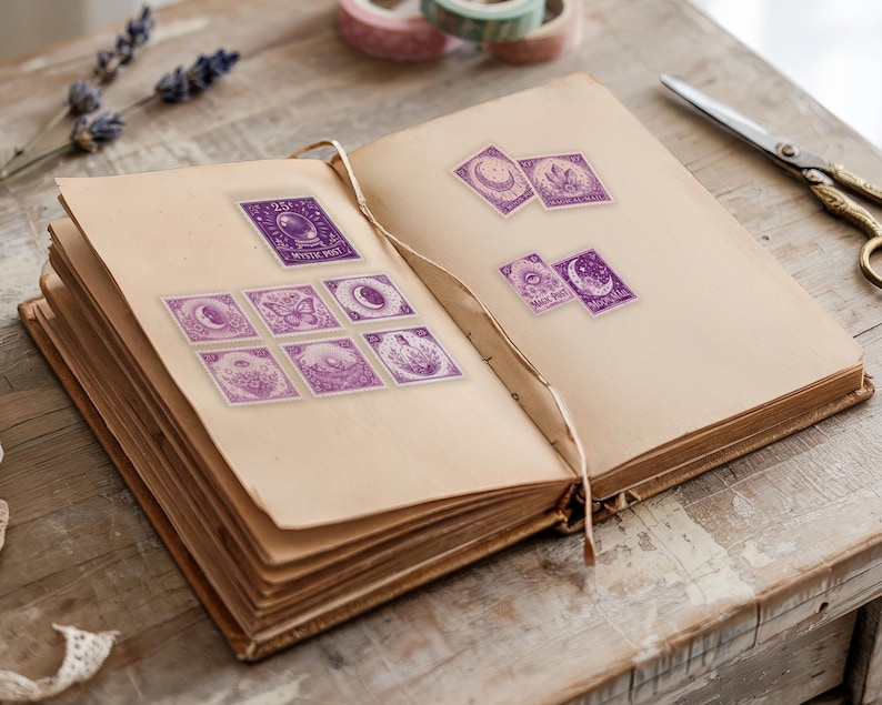 Mystical Junk Journal Postage Stamps, Purple Ephemera Printable, Occult ...