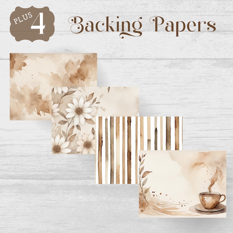 Junk Journal Folio Coffee Theme, Printable Tags Pockets Cards Stained ...
