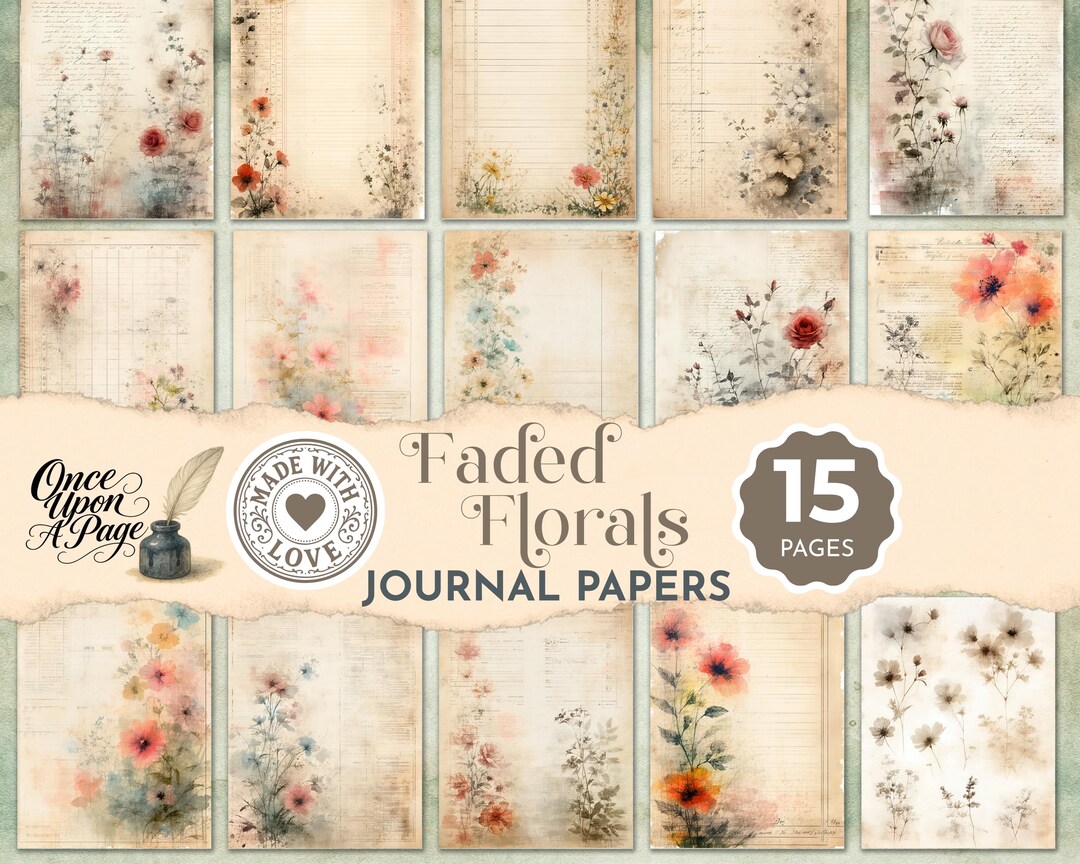 Vintage Floral Junk Journal Pages, Faded Botanical Background Papers ...