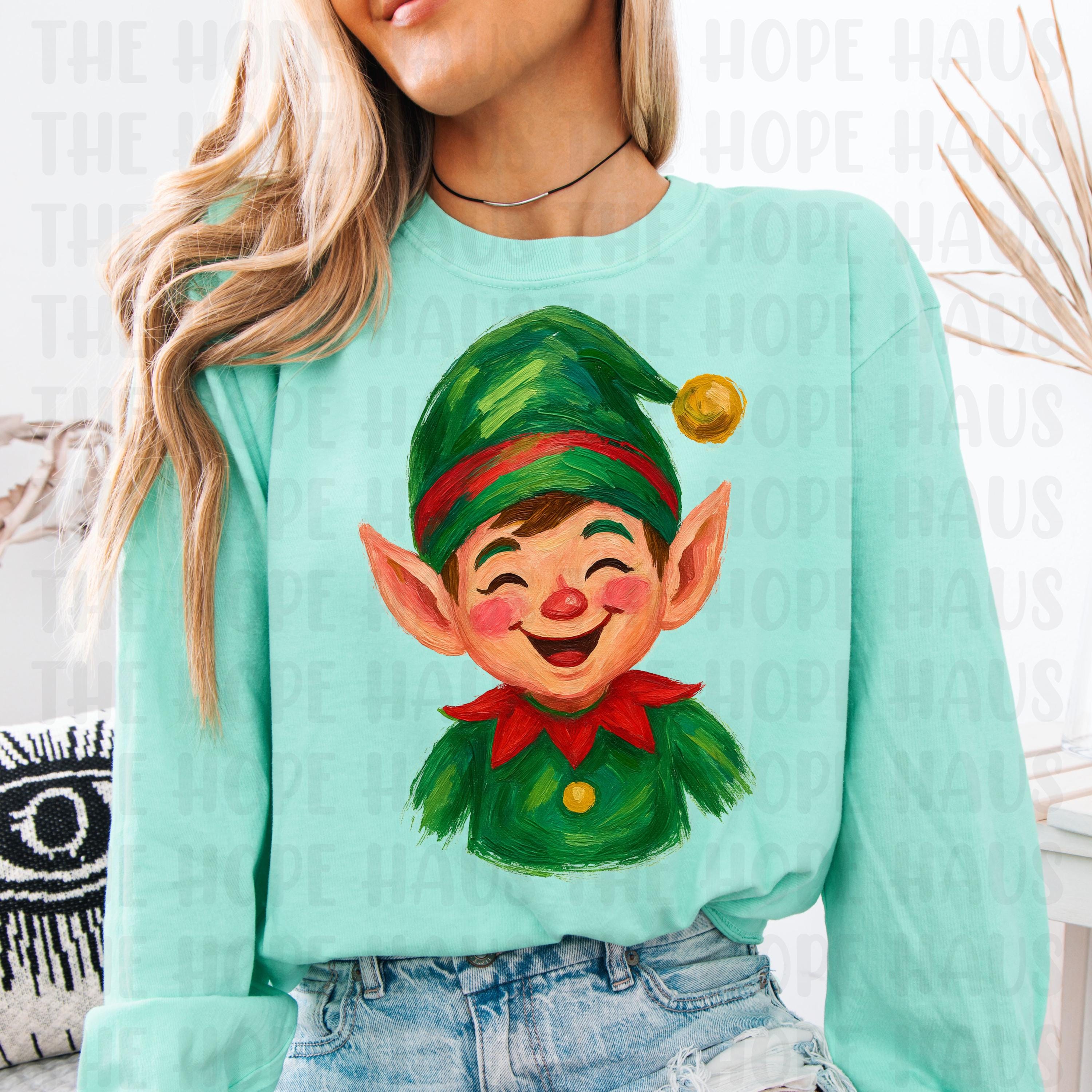 Hand-painted Retro Elf Christmas Png, Preppy Brushstroke Christmas ...