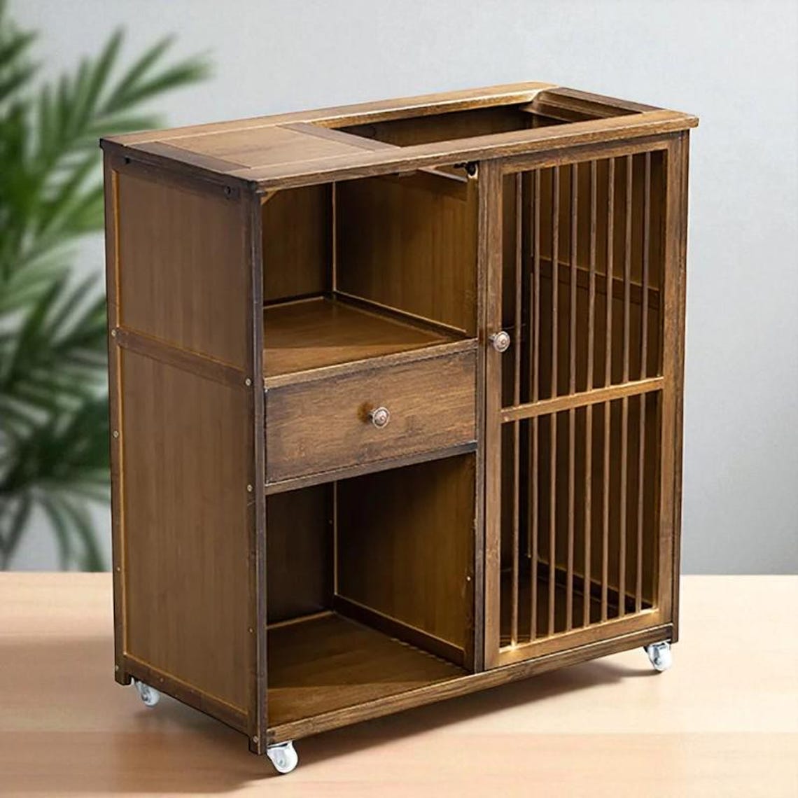 Solid Wood Mobile Tea Table, Balcony Tea Rack With Boiling Water Shelf ...