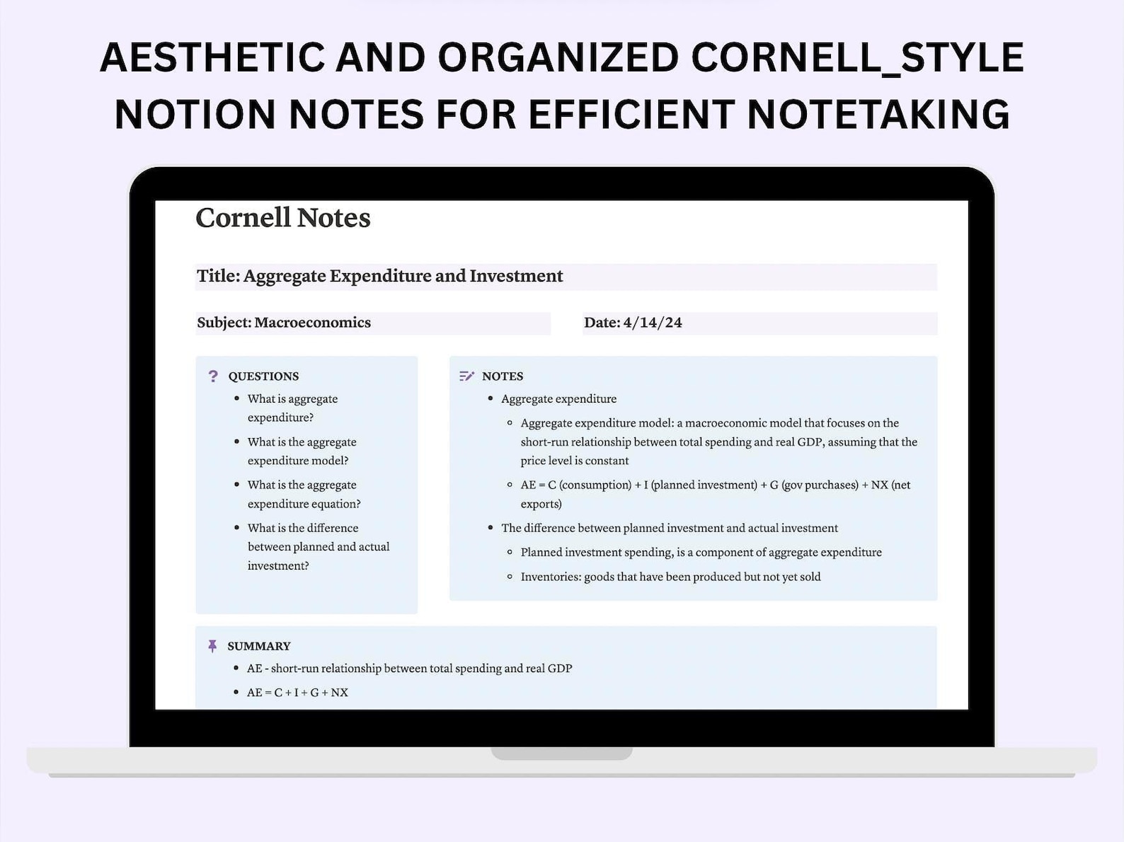 Cornell Notion Notes Template | Aesthetic & Organized Study System for ...