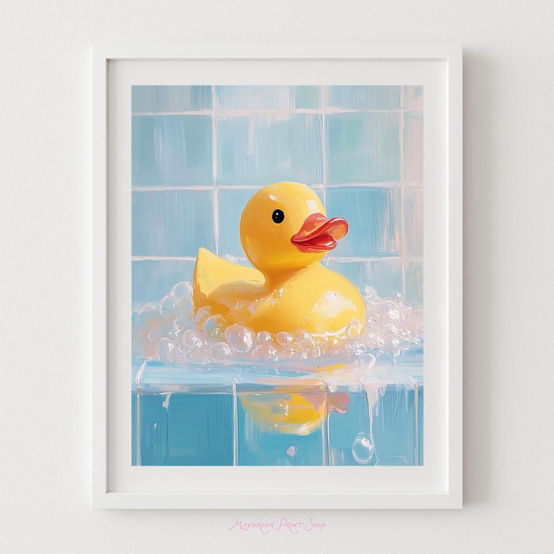 Rubber Duck Art Print - Printable Whimsical Yellow Duck Bathroom Wall ...