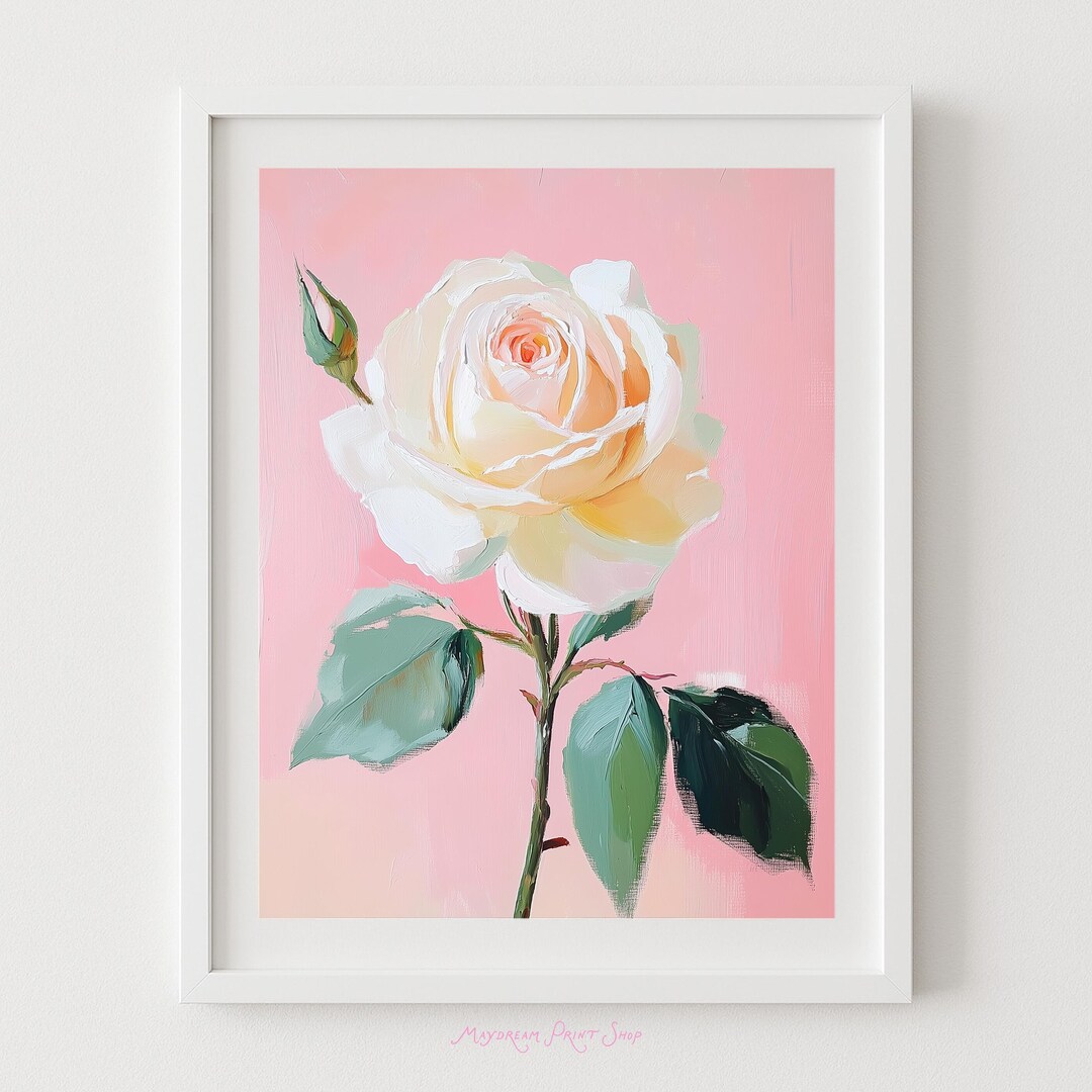 Pink Rose Printable Art: Pastel Tone, Single Flower Portrait, Valentine ...