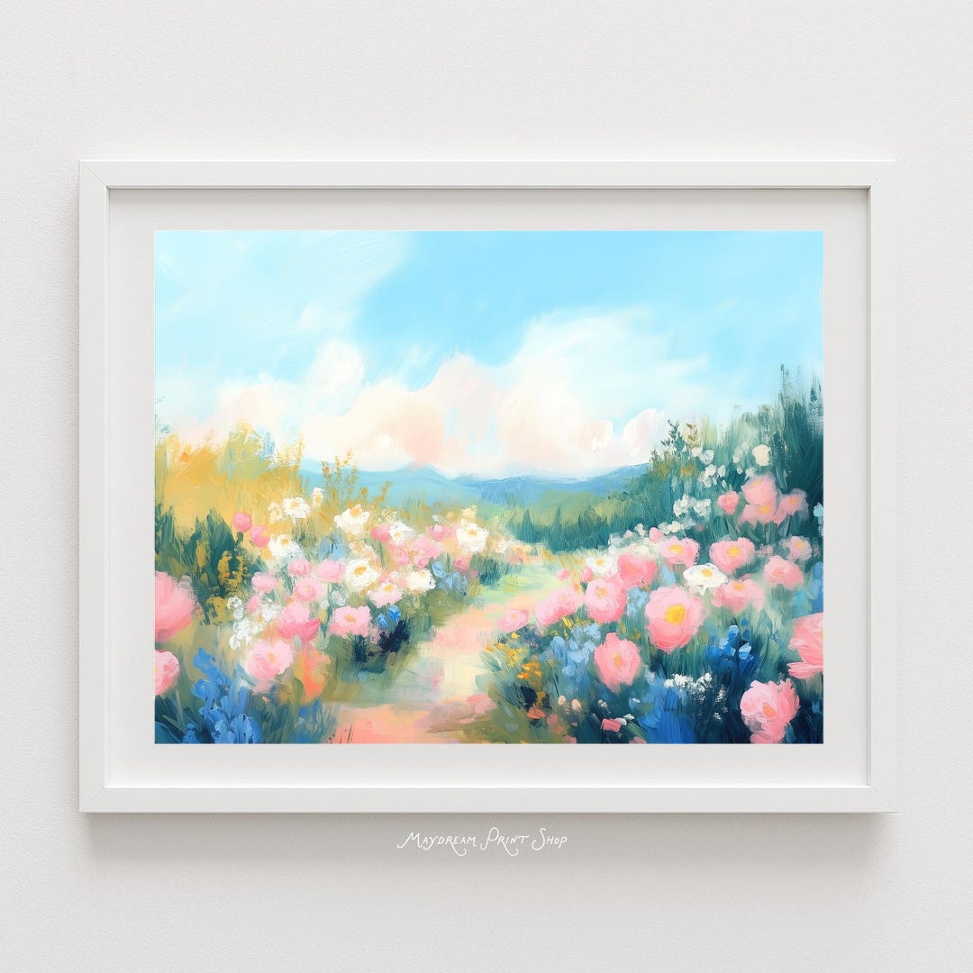 Abstract Flower Landscape Printable - Wildflower Meadow Art, Summer ...