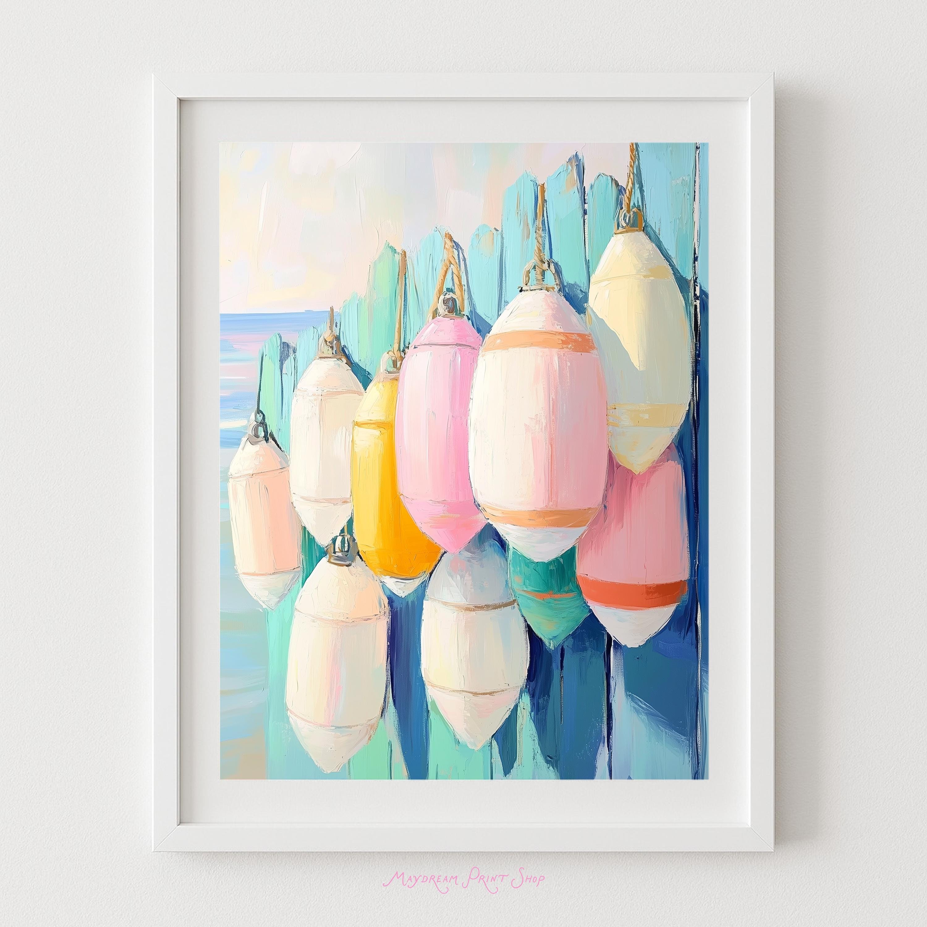 Colorful Buoy Painting Printable - Beach Wall Art Print, Fishing Decor ...