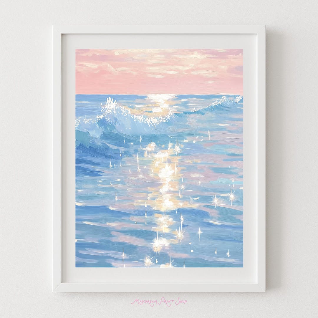 Pastel Ocean Art Print: Dreamy Water Sparkles, Nautical Decor (digital ...