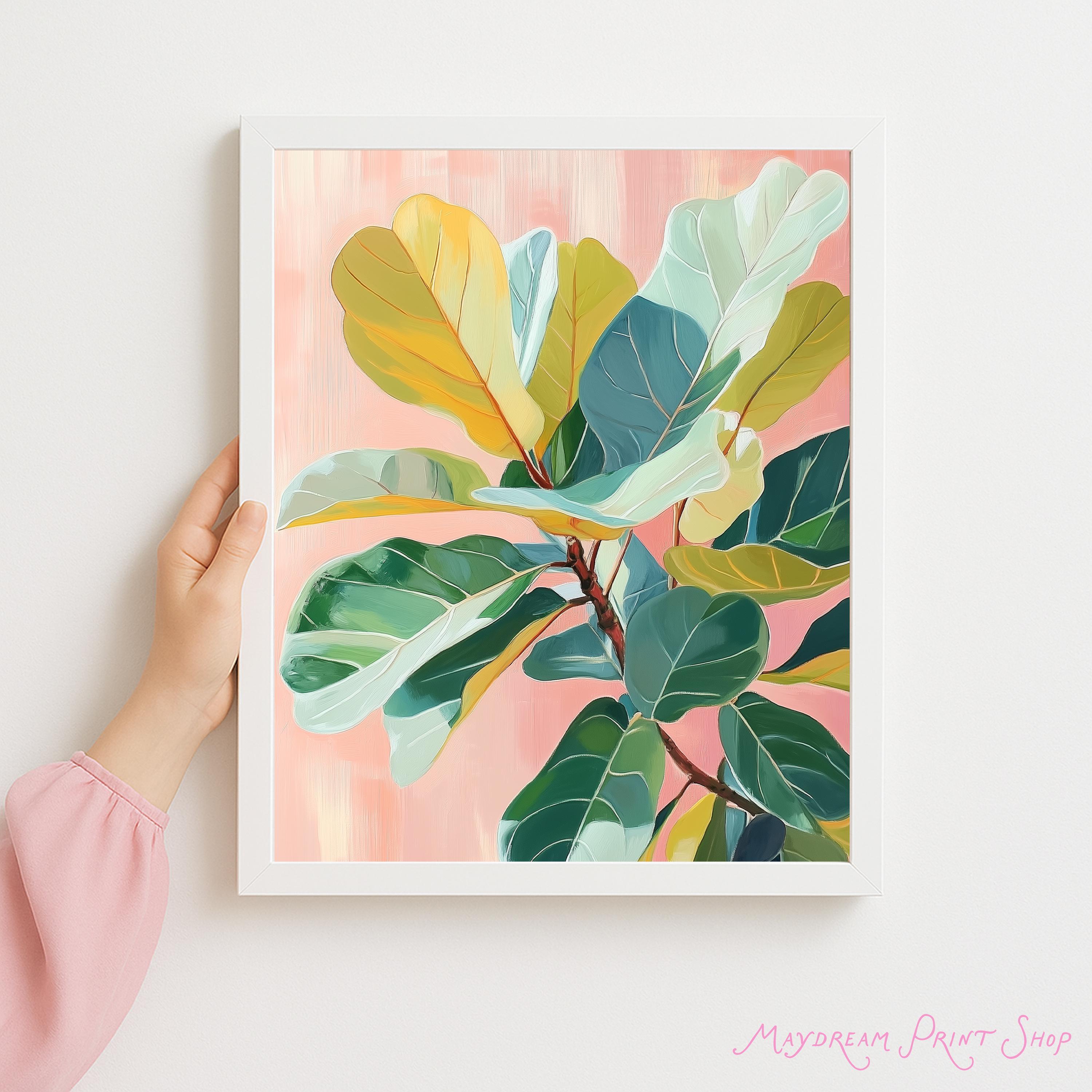 Fiddle Leaf Fig Wall Art - Printable Plant Print, Pink and Green Home ...