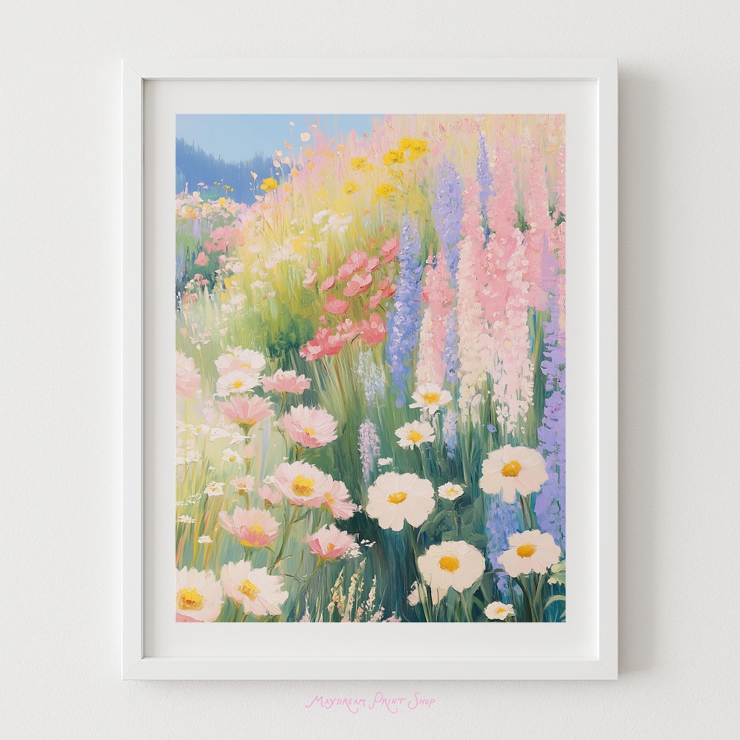 Pastel Flower Field Art Print: Cottagecore Wildflower Meadow (digital ...