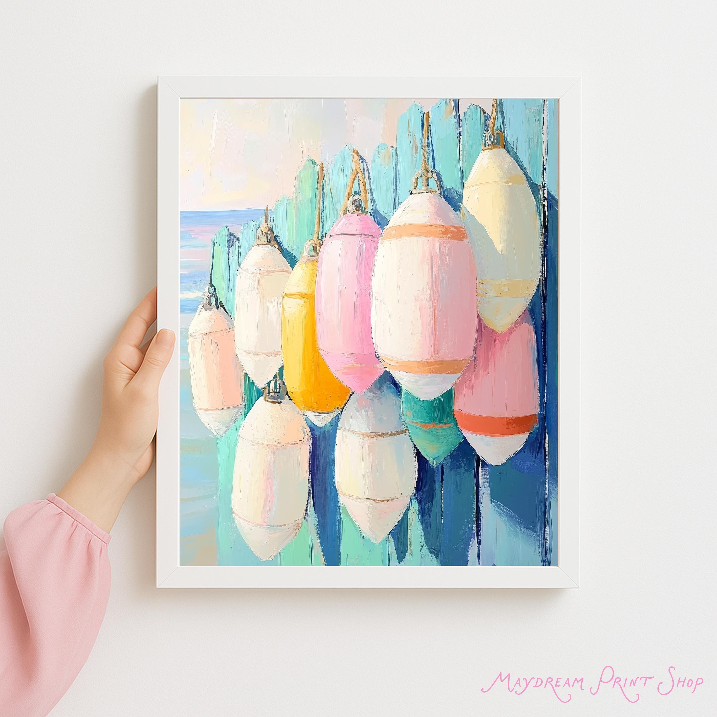 Colorful Buoy Painting Printable - Beach Wall Art Print, Fishing Decor ...