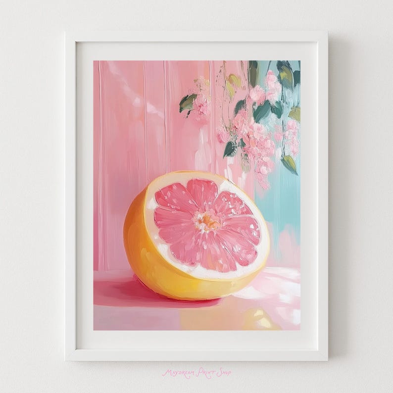 Grapefruit Printable Pastel Painting, Summer Kitchen or Dining Room Art ...