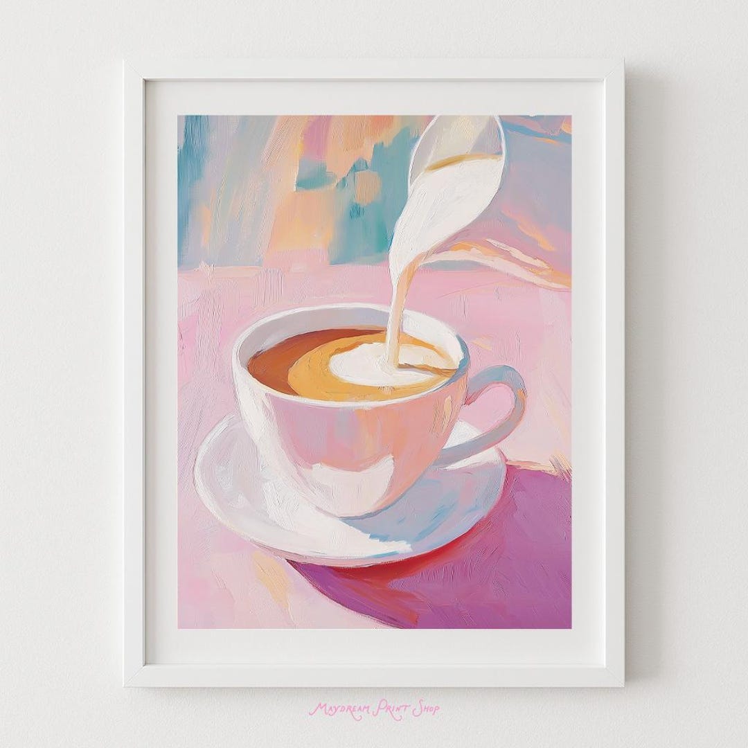 Coffee Printable Art, Pastel Latte, Kitchen, Dining Room Print, Instant ...