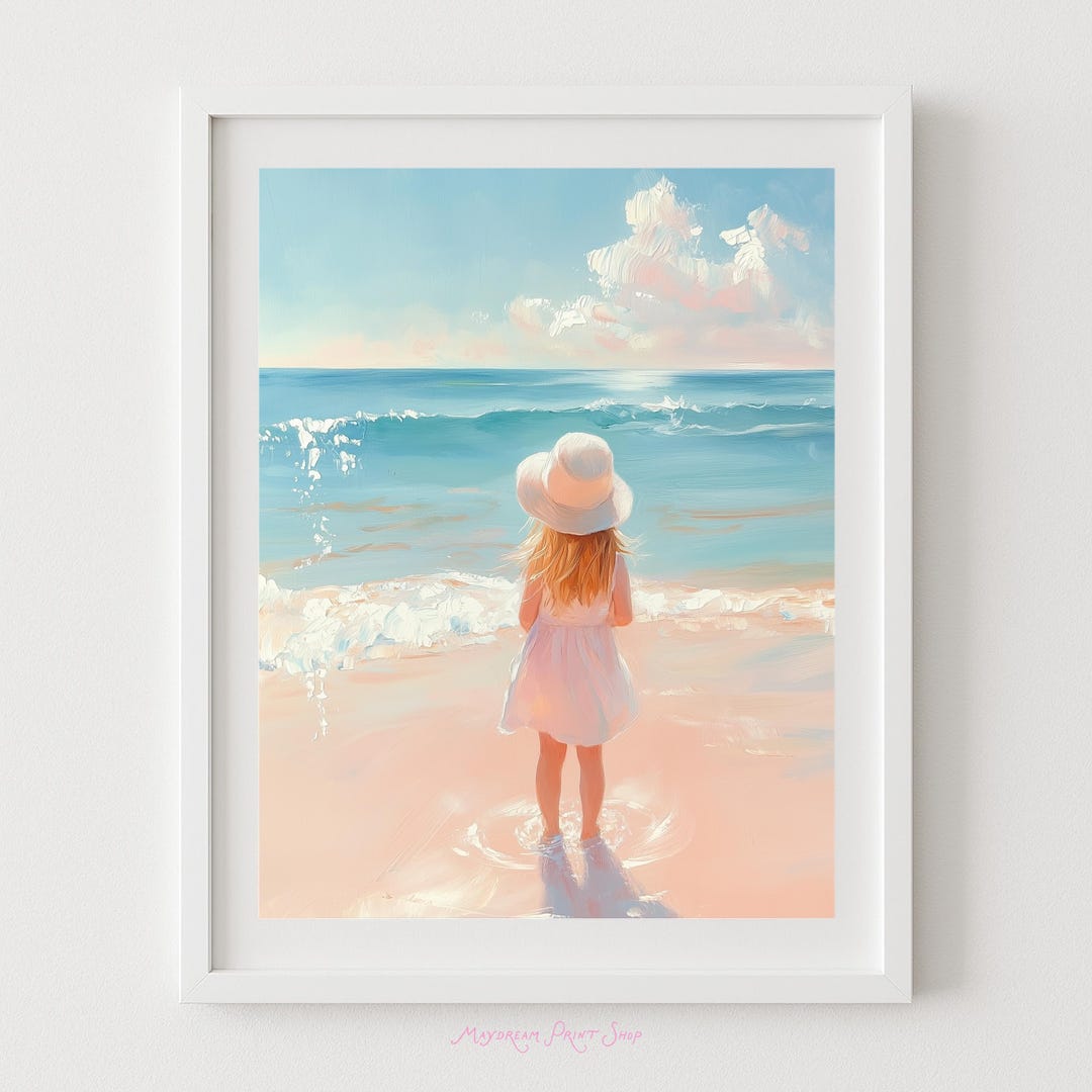 Pastel Beach Girl Art Print: Coastal Nursery Decor (digital Download ...