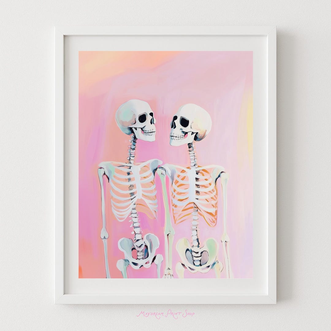 Skeleton Lovers Printable Artwork - Pink Halloween Decor, Spooky Love ...