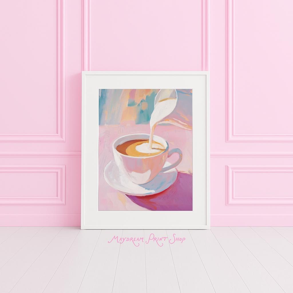 Coffee Printable Art, Pastel Latte, Kitchen, Dining Room Print, Instant ...
