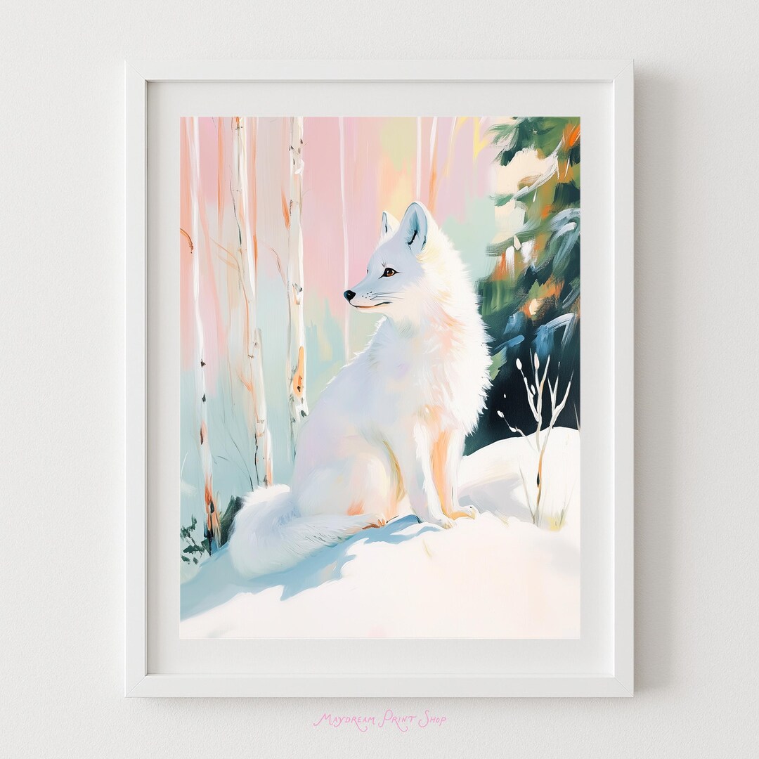 Arctic Fox Winter Pastel Painting: Christmas Animal Decor (digital ...