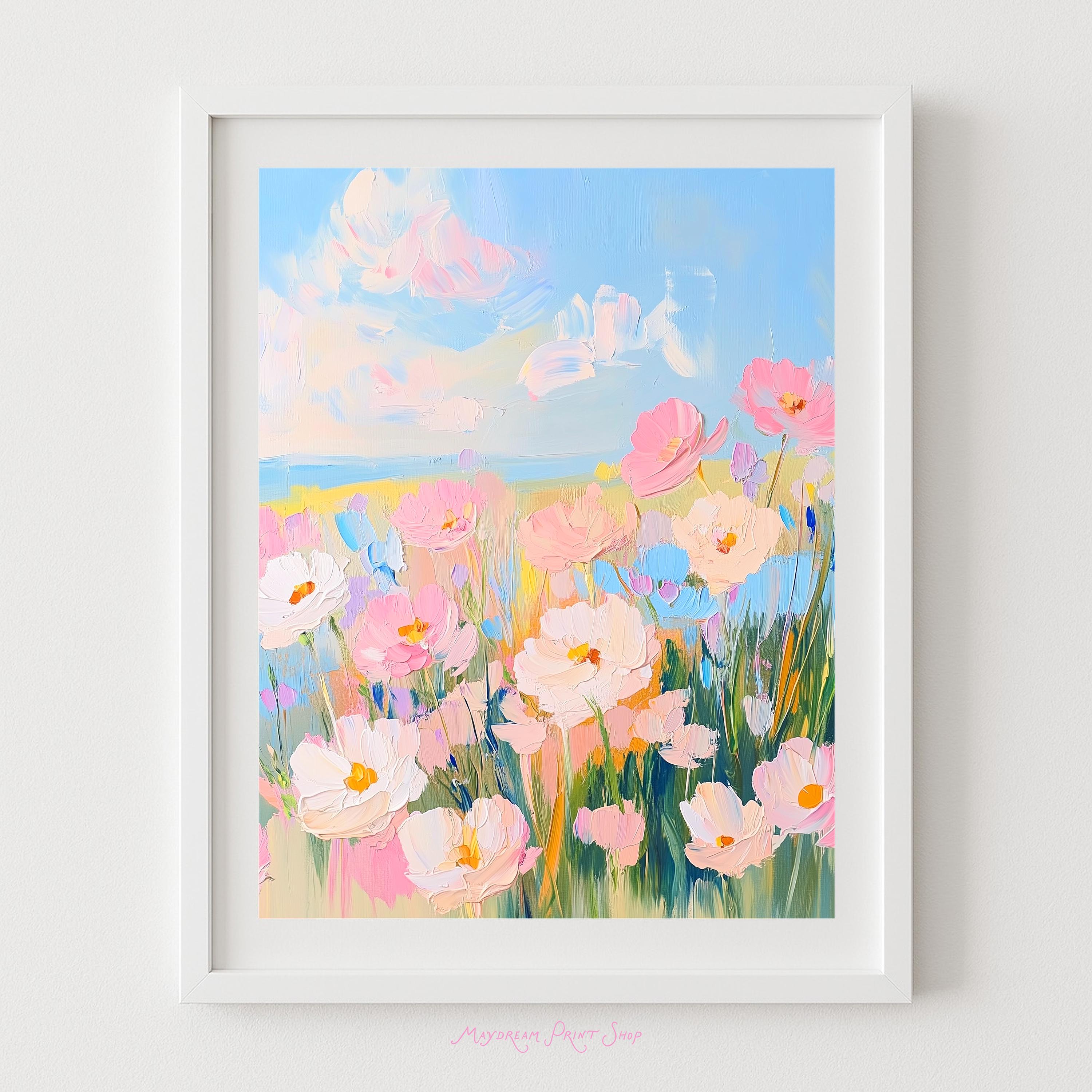 Pastel Abstract Flowers Printable Artwork - Pink and Blue Floral Print ...