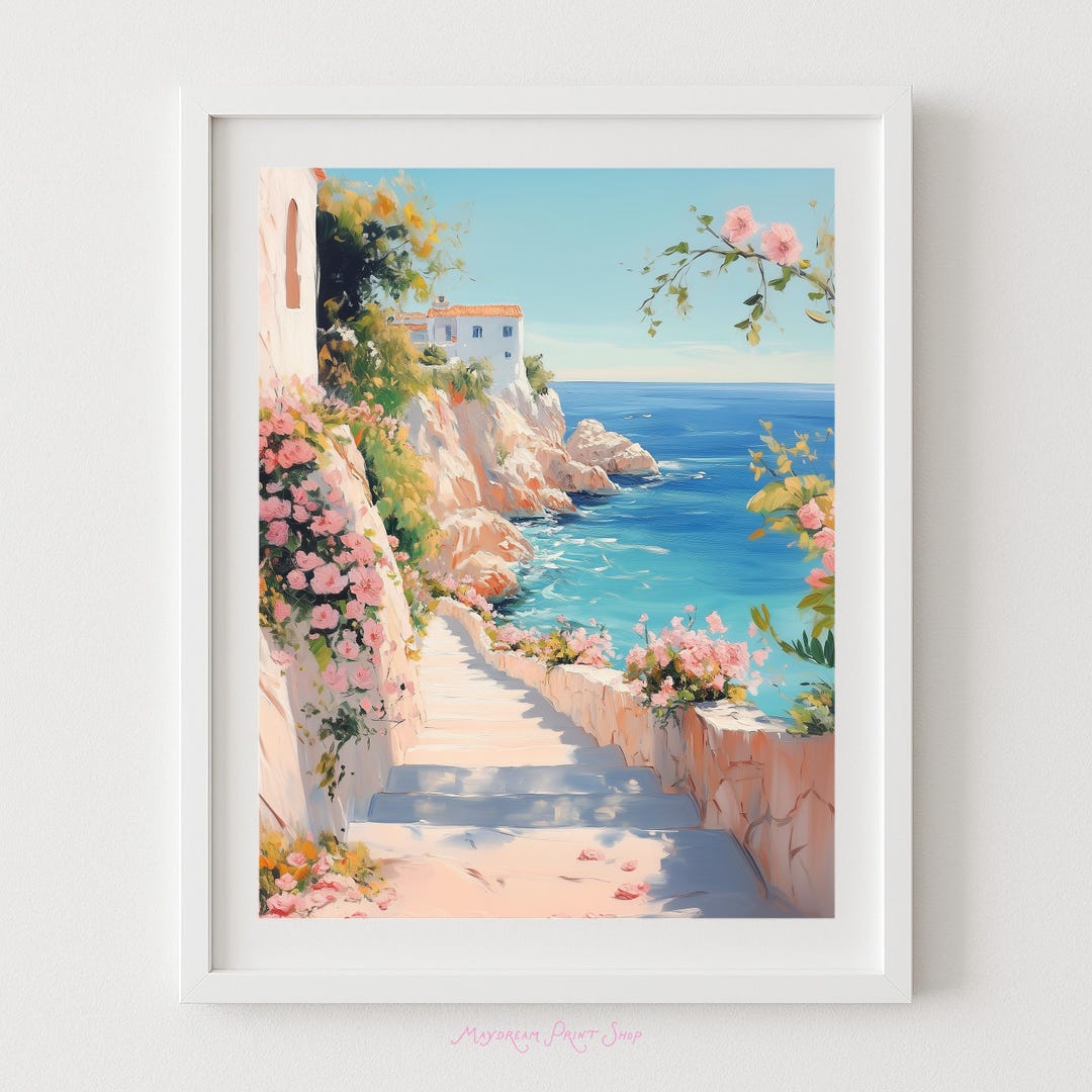 Coastal Pathway Art Print: Mediterranean Seaside Steps (digital ...