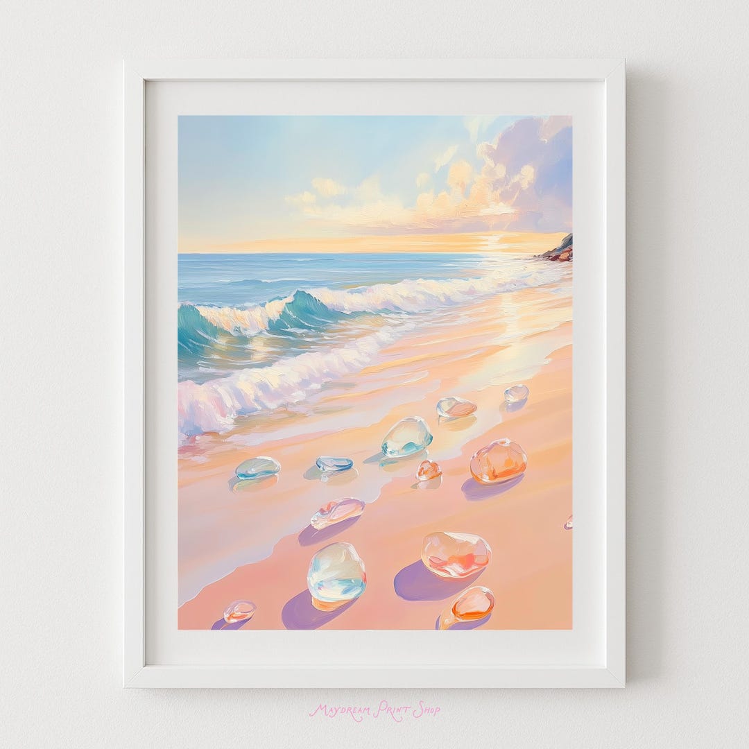 Seaglass Beach Print: Pastel Coastal Landscape Wall Art (digital ...