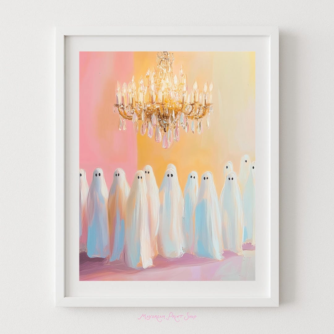 Spooky Ghosts Ballroom Art Print: Pink Halloween Party Decor (digital ...