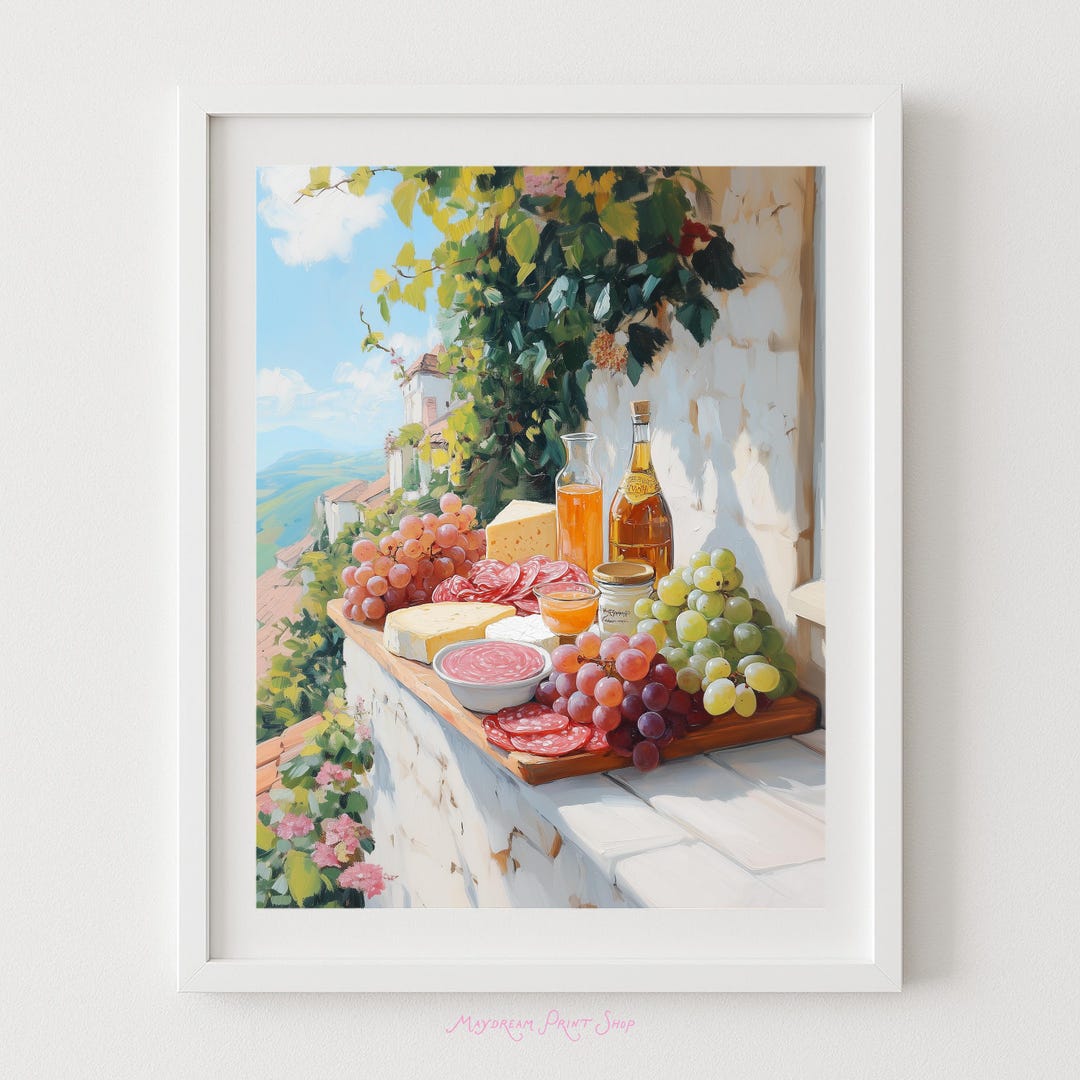 Charcuterie Still Life Printable Artwork - Tuscany Grapes and Meat Art ...