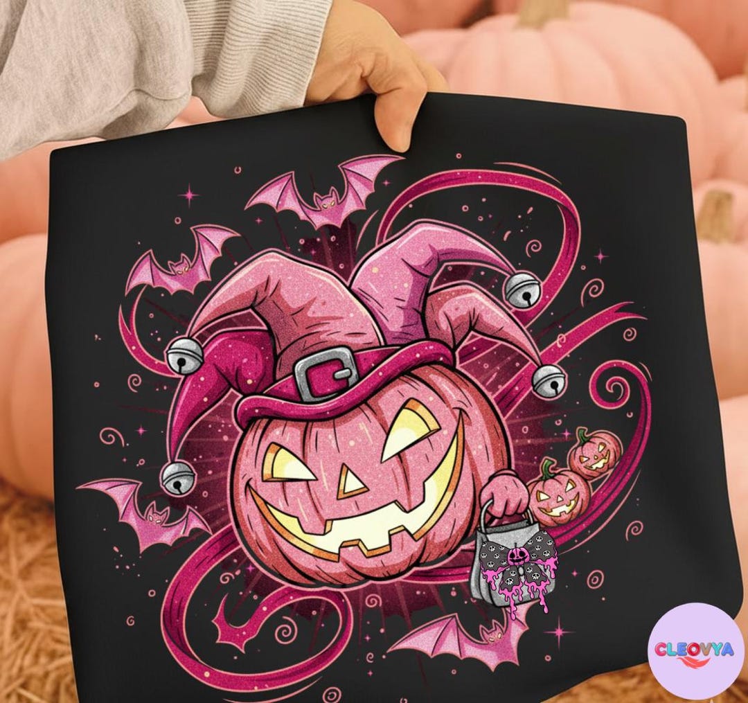Pink Jester Pumpkin PNG: Glitter Goth Kawaii Halloween Design (digital ...
