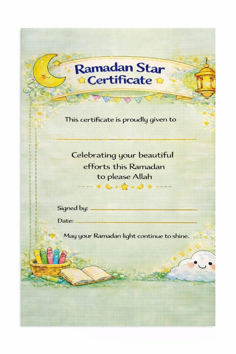 Ramadan Certificate Printable for Kids | Ramadan Star Award | Islamic ...