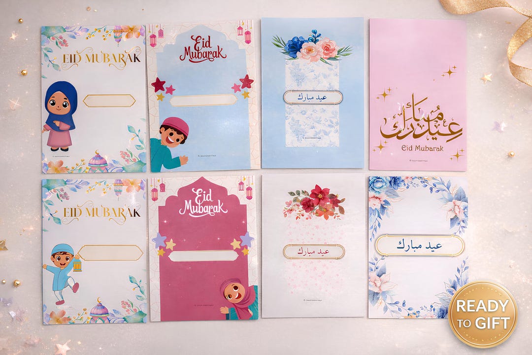 Eid Mubarak Eidi Holder Set of 8 A6 Laminated | Handwritten Name Cut ...