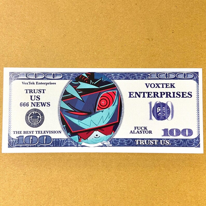 Hazbin Hotel Vox Alastor 6” Fan-made Collectible Voxtek Paper Bill Card ...