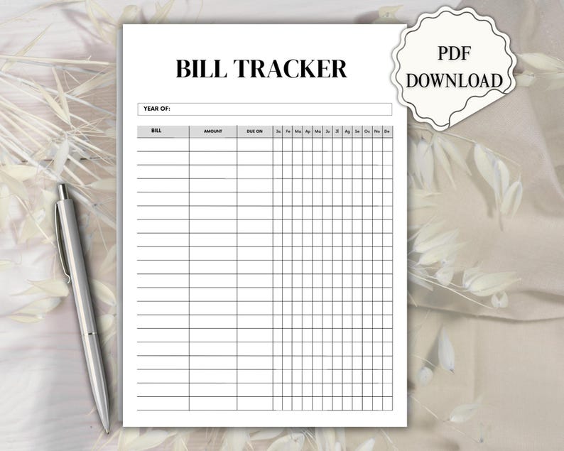 Printable Monthly Bill Tracker: Finance Planner (PDF Download A4/a5 ...