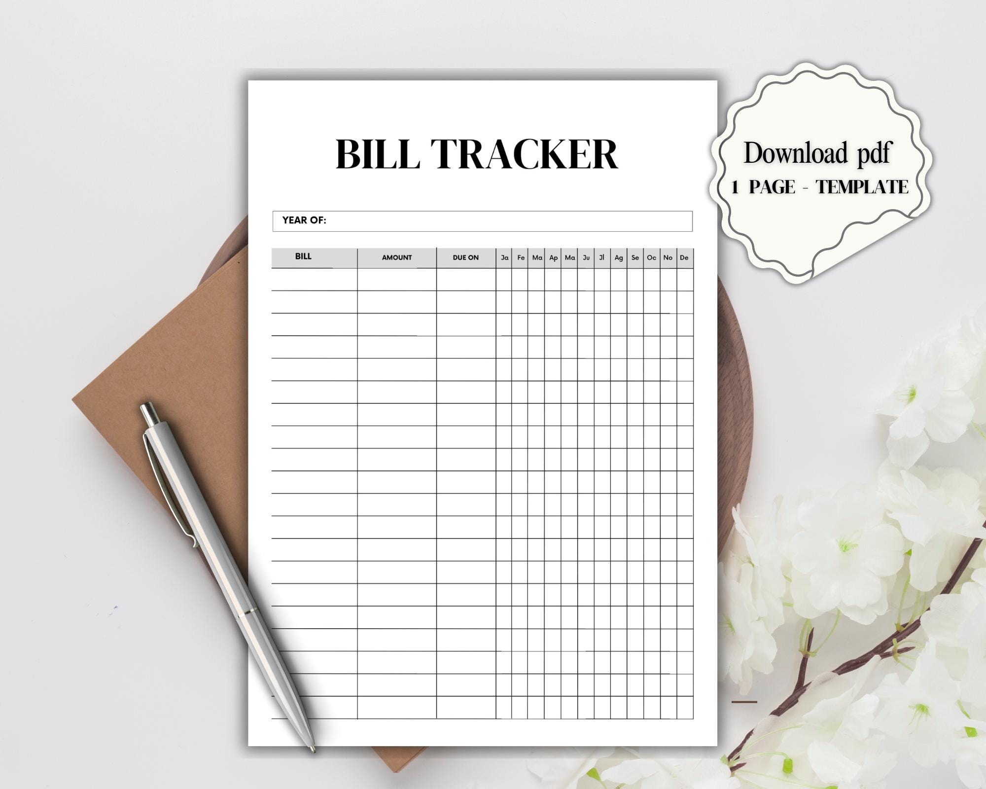 Printable Monthly Bill Tracker: Finance Planner (PDF Download A4/a5 ...