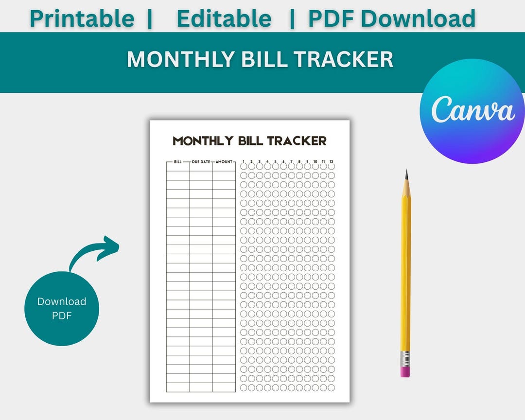 Printable Bill & Budget Tracker: Monthly Expense Organizer (instant ...