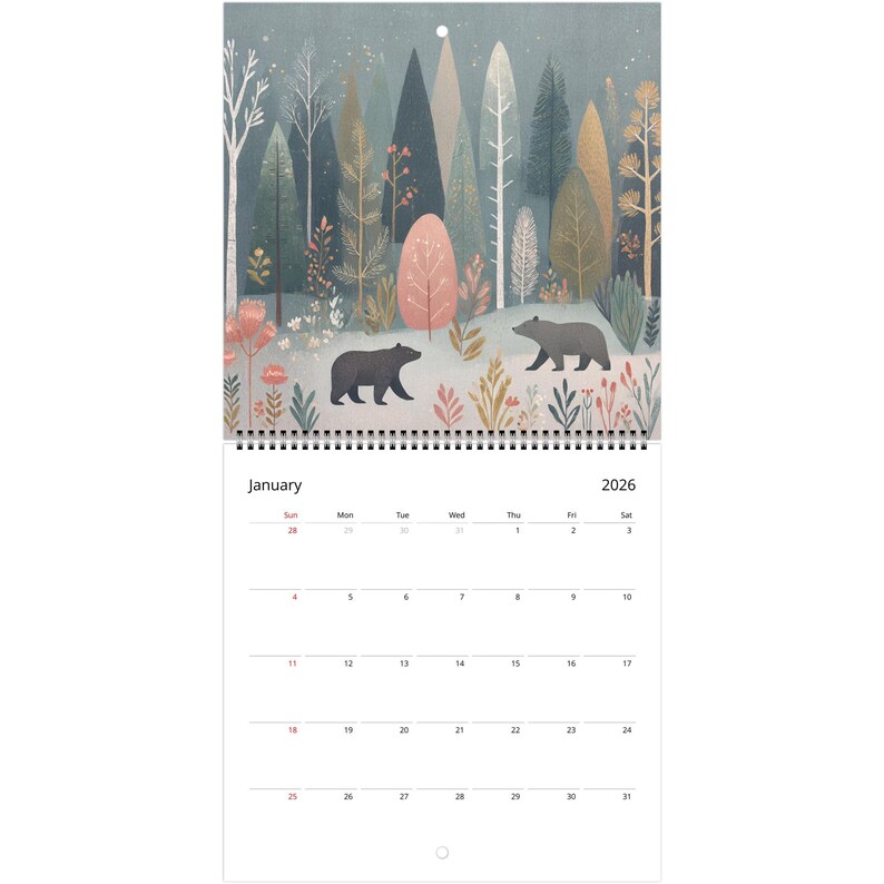 2026 Folk Art Calendar - Earthy Tones, Woodland Creatures Design ...