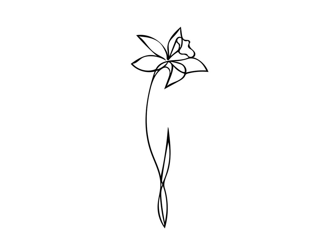 Daffodil Birth Flower Tattoo Design, One Line Simple Minimalist March ...