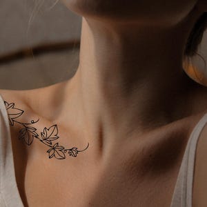 Ivy Leaves Line Art Tattoo Design, Small Tattoo Birthday Idea, Simple ...