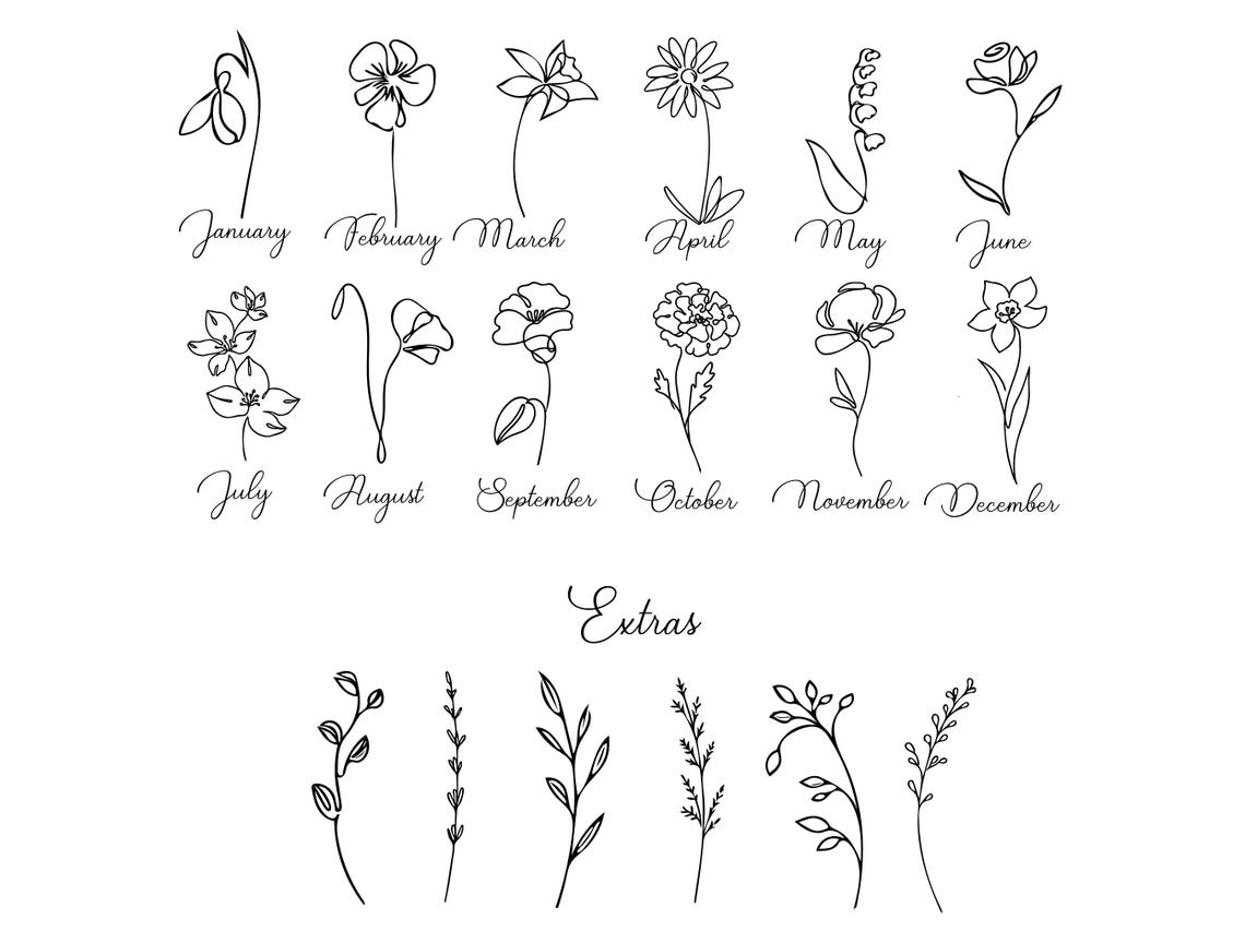 Custom Birth Flower Tattoo Design – Personalized Fine Line Floral ...