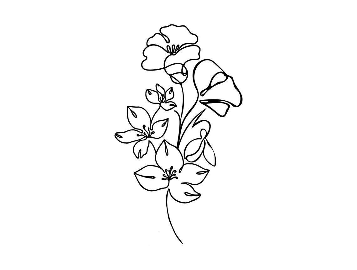 Custom Birth Flower Tattoo Design – Personalized Fine Line Floral ...