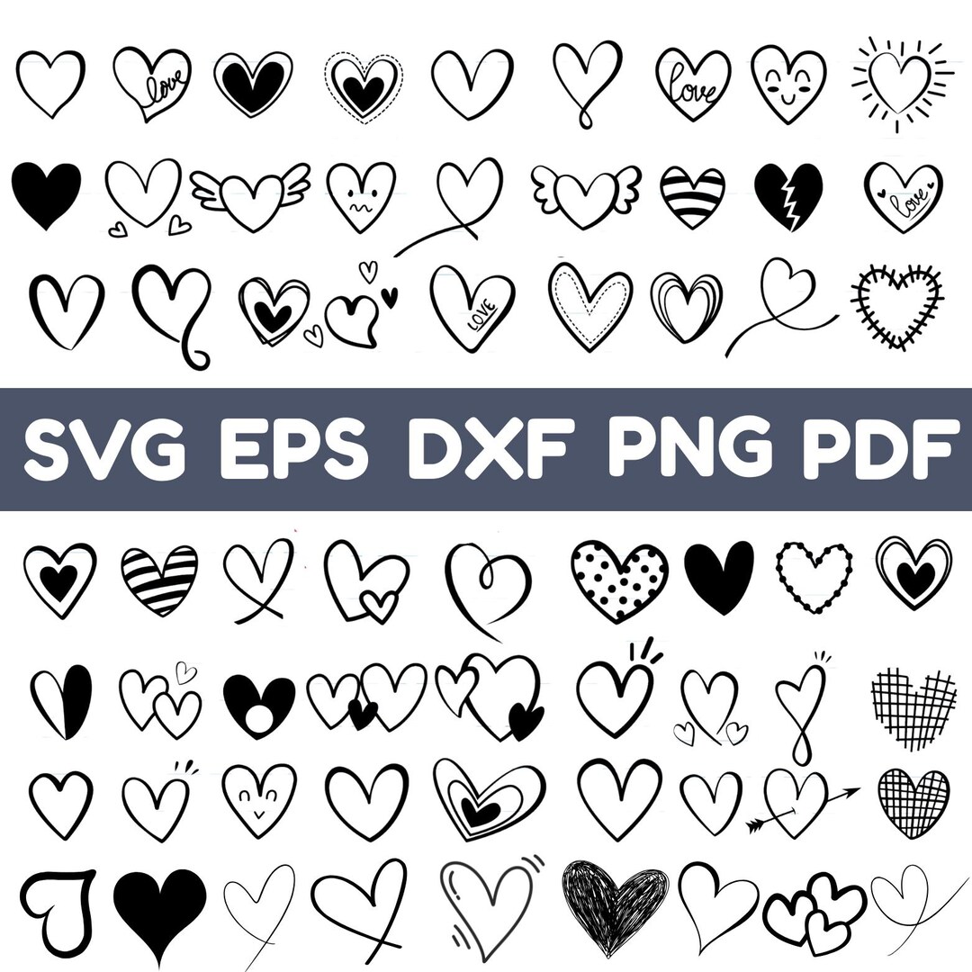 HEART Bundel SVG, HEART Doodle Svg, Heart Svg Cut Files for Cricut, Heart Clipart, Hand Drawn ...