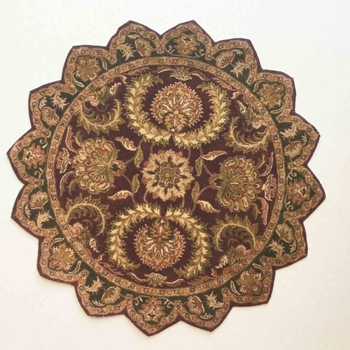 Miniature Dollhouse Rug Round With Petal Border Burgundy and | Etsy