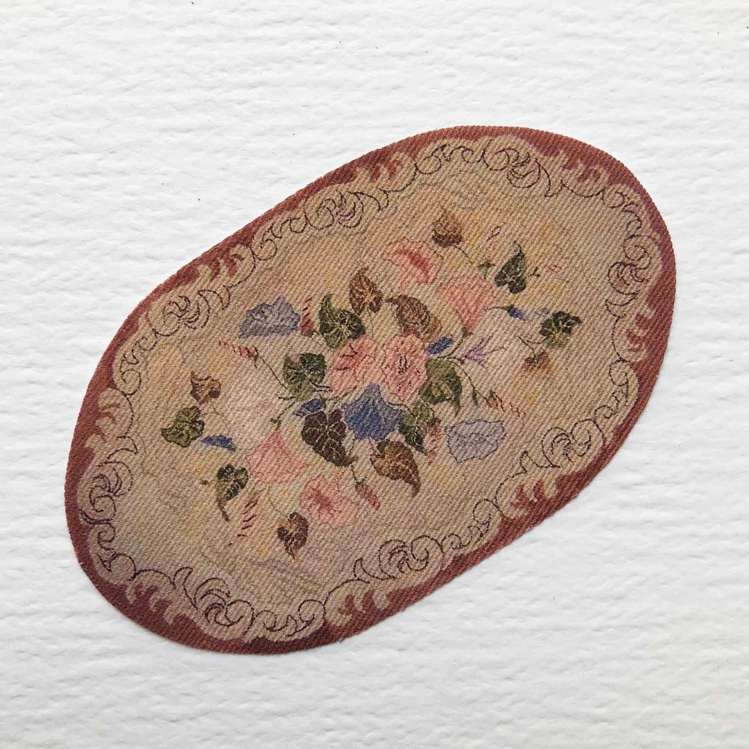 Dollhouse Miniature Oval Shabby Roses Rug in Sizes to Suit Several ...