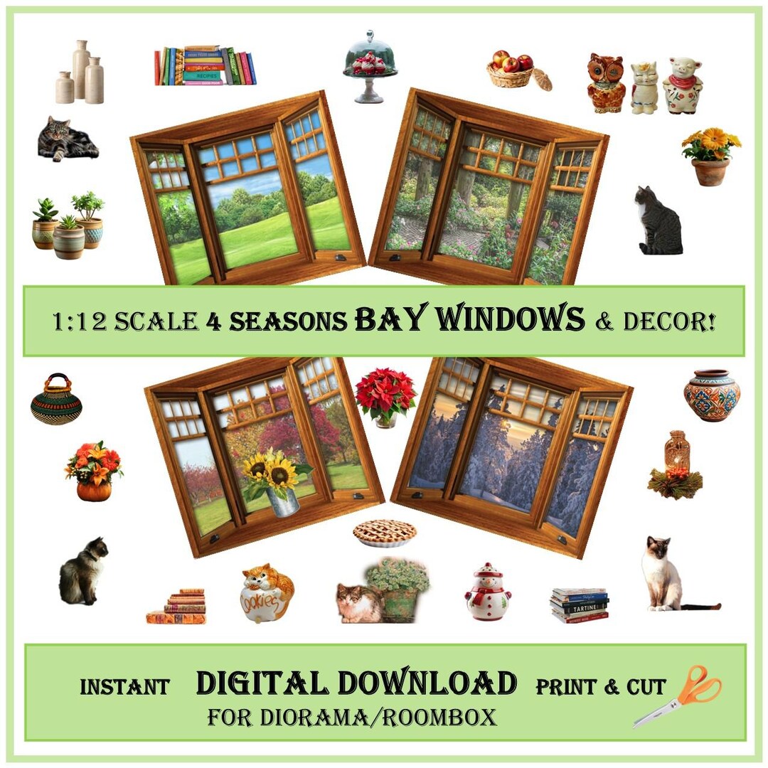 Dollhouse Miniature Bay Window With Seasonal Views and Accessories ...