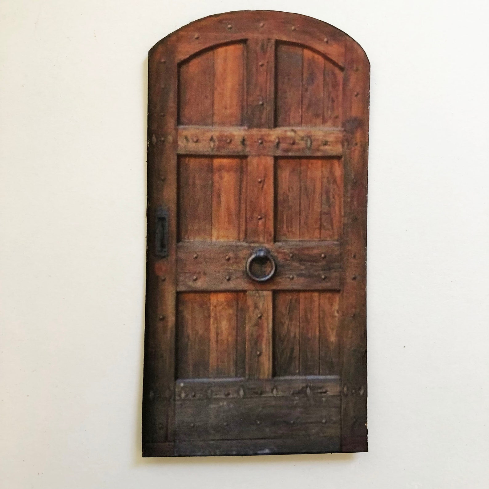 Miniature Arched Aged Wood Look PAPER Faux Door With Knocker in Several ...