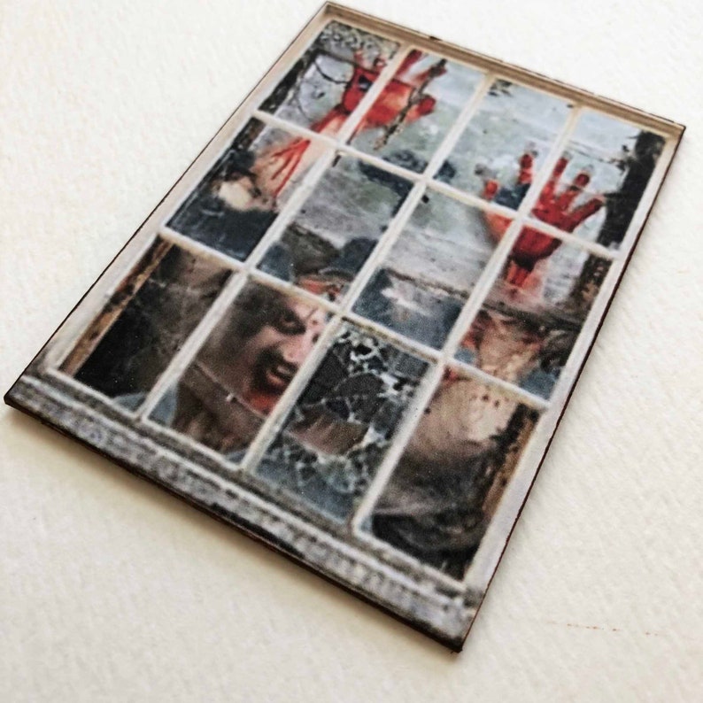 Miniature Haunted House Halloween Spooky PAPER Faux Window With Zombie ...