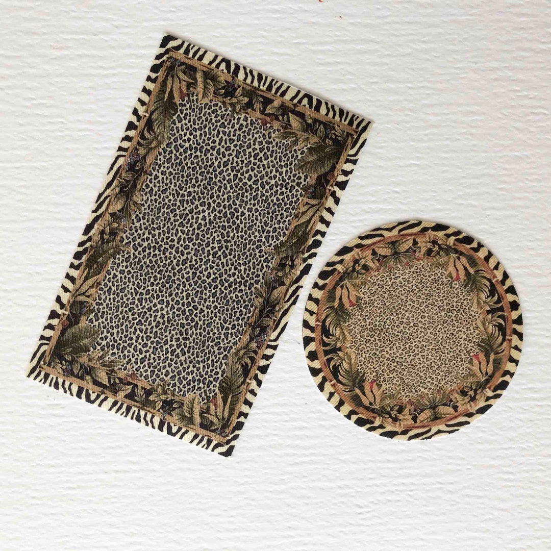 Miniature Rug Exotic Jungle Leopard and Zebra Animal Motif Round or ...