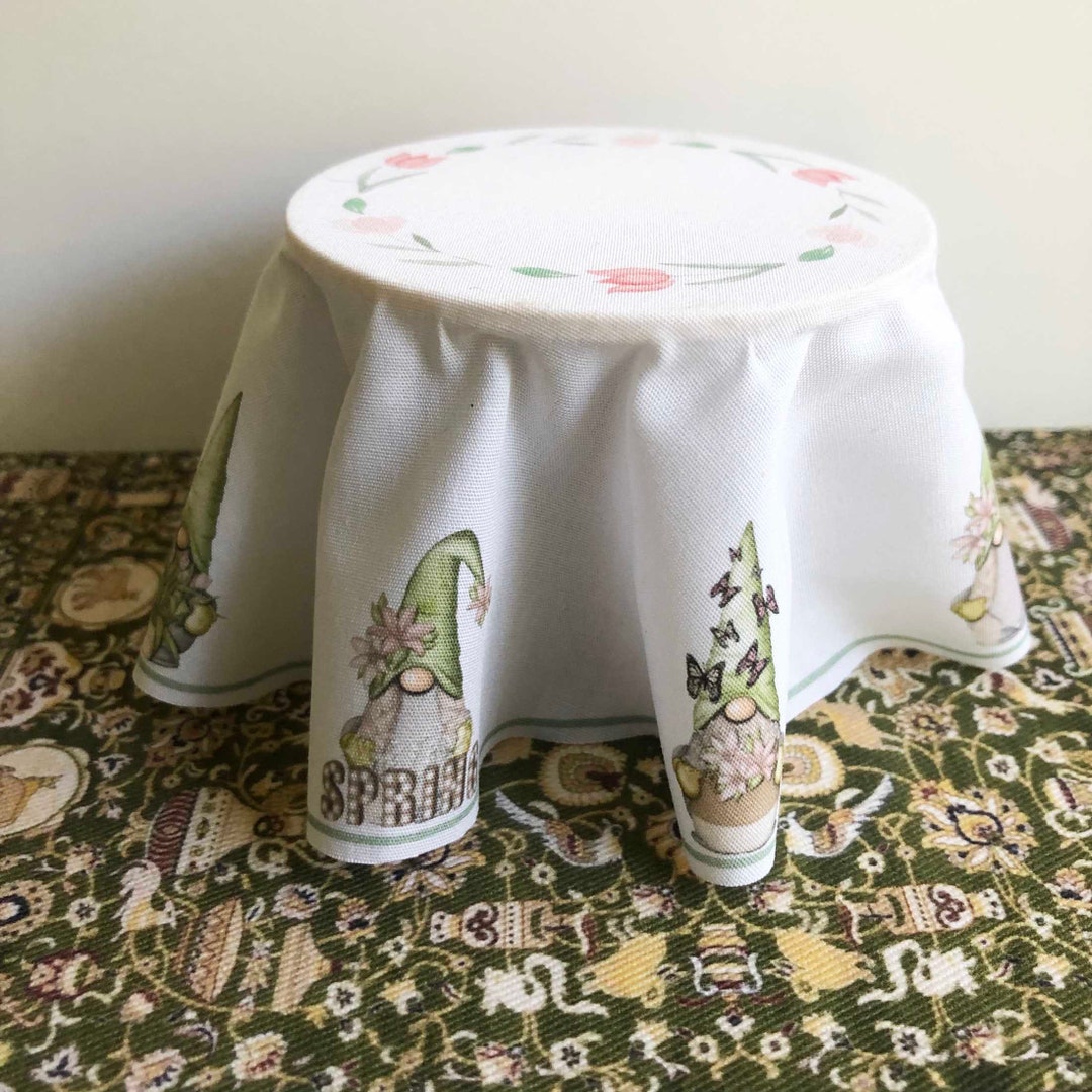 Miniature Skirted Round Table With Gnomes for Spring or Easter - Etsy