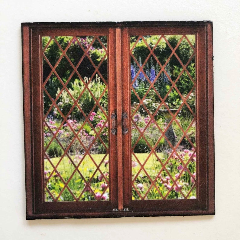 Windows With Garden Birdbath View, PAPER Miniatures in Sizes to Fit ...